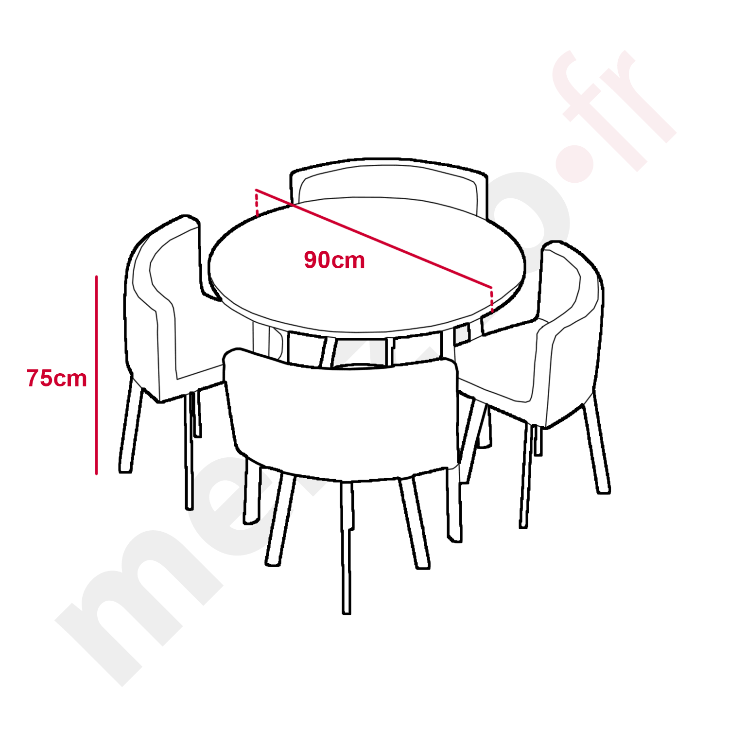 Table ronde et chaises Riga Chêne foncé et Tissu Gris