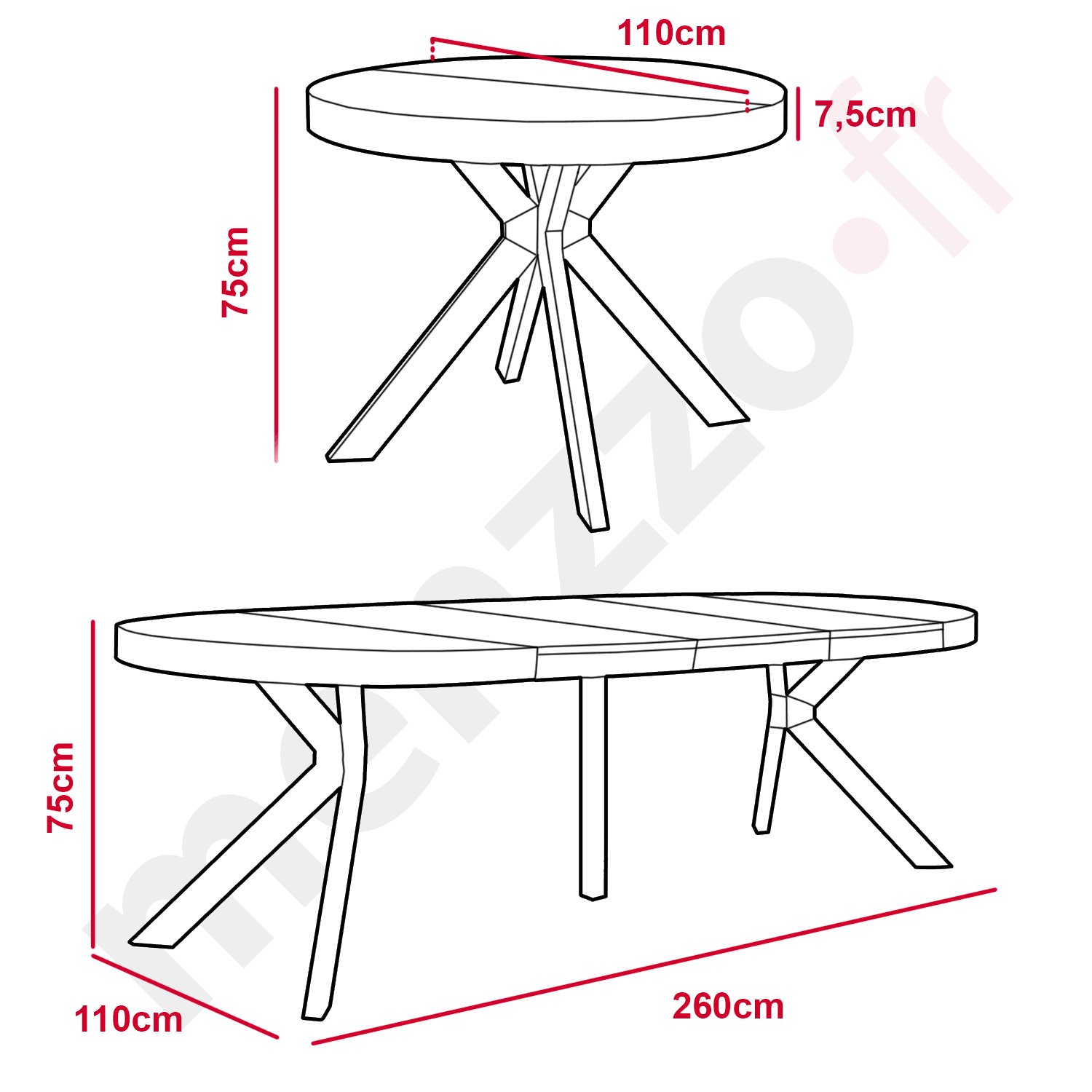 Table ronde extensible Myriade Noir et Chêne Clair